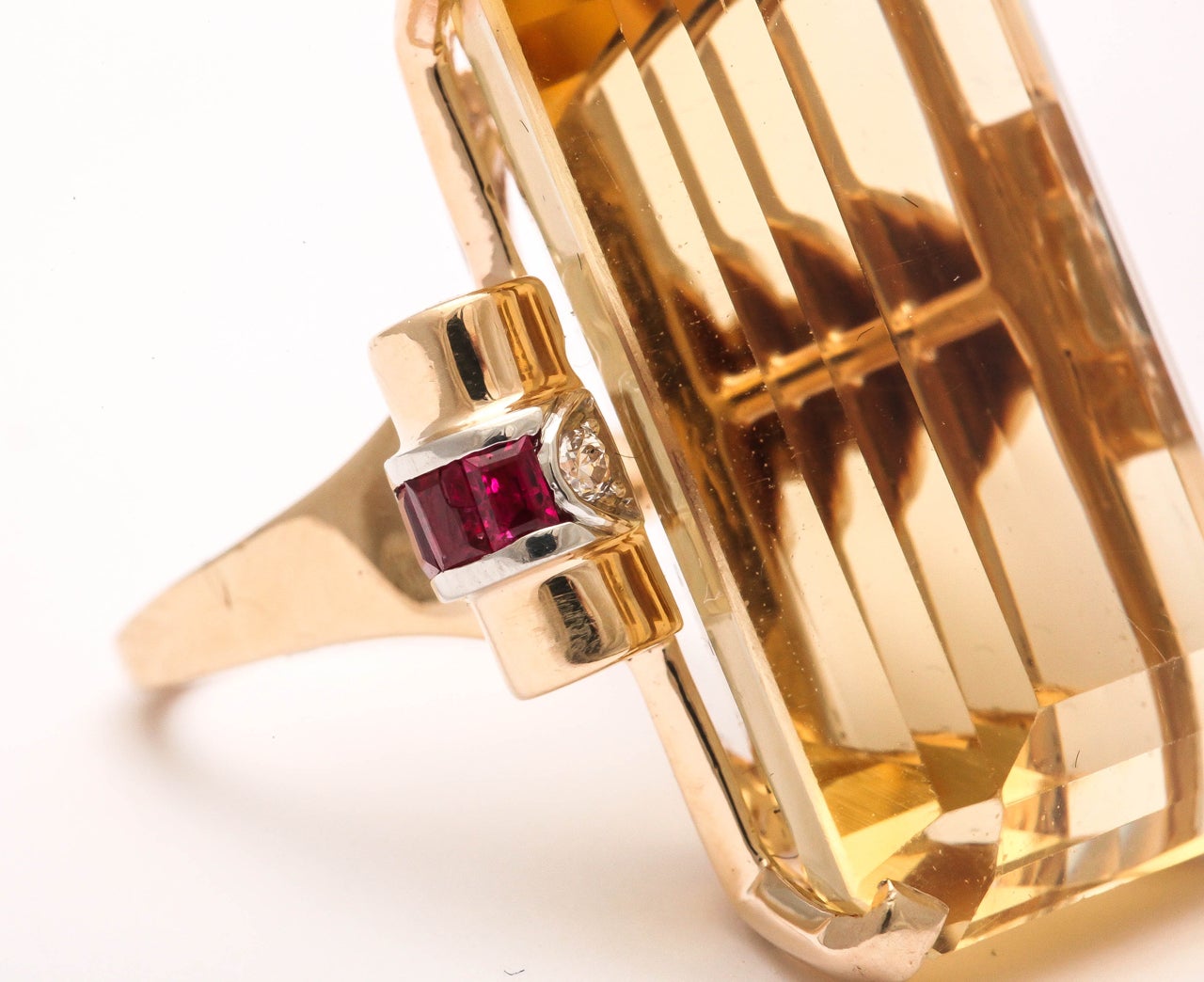 Retro Citrine Topaz Ruby Diamond Gold Cocktail Ring at 1stDibs